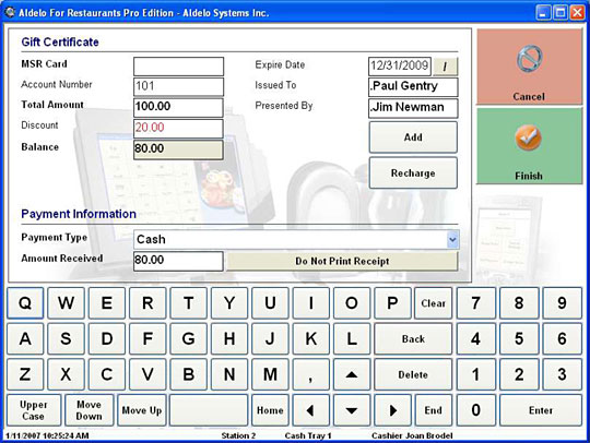 Aldelo Gift Card Server POS Software - Barcodesinc.com
