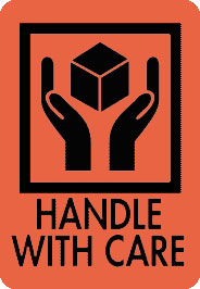Caution Handle With Care Label - Barcodesinc.com